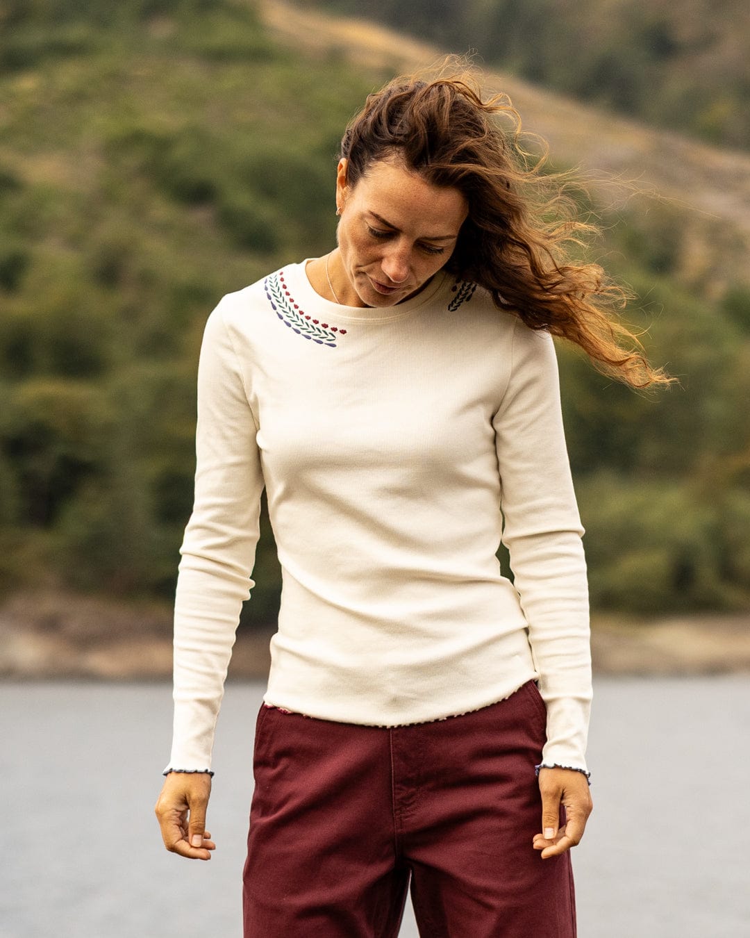 Dixie Womens Long Sleeve T-Shirt in Cream