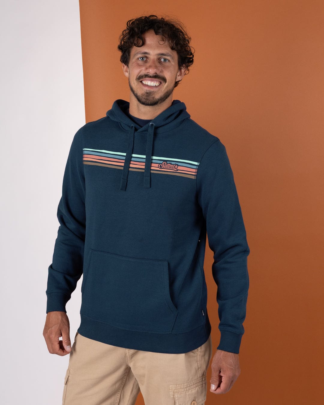 Torn Stripe Mens Pop Hoodie in Blue